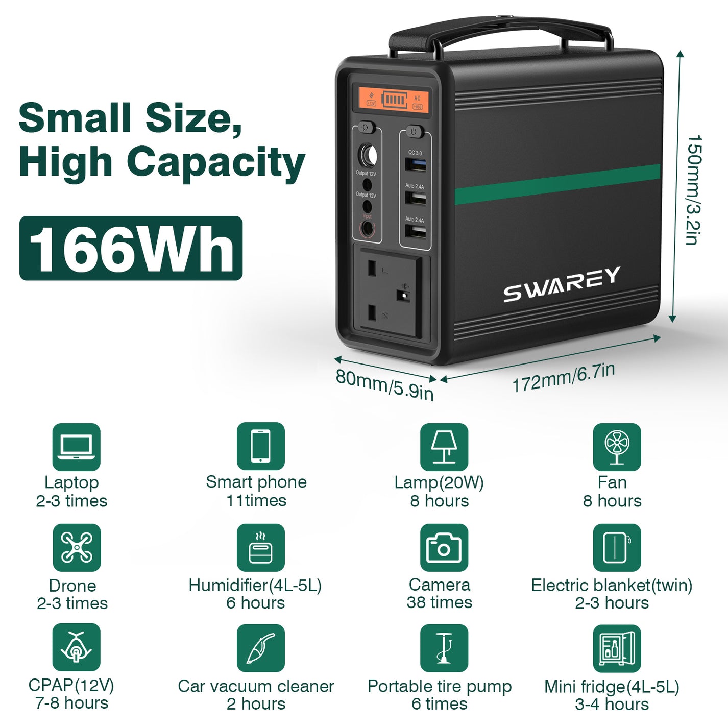 SWAREY 166Wh Portable Power Station Solar Generator Outdoor Generator ...