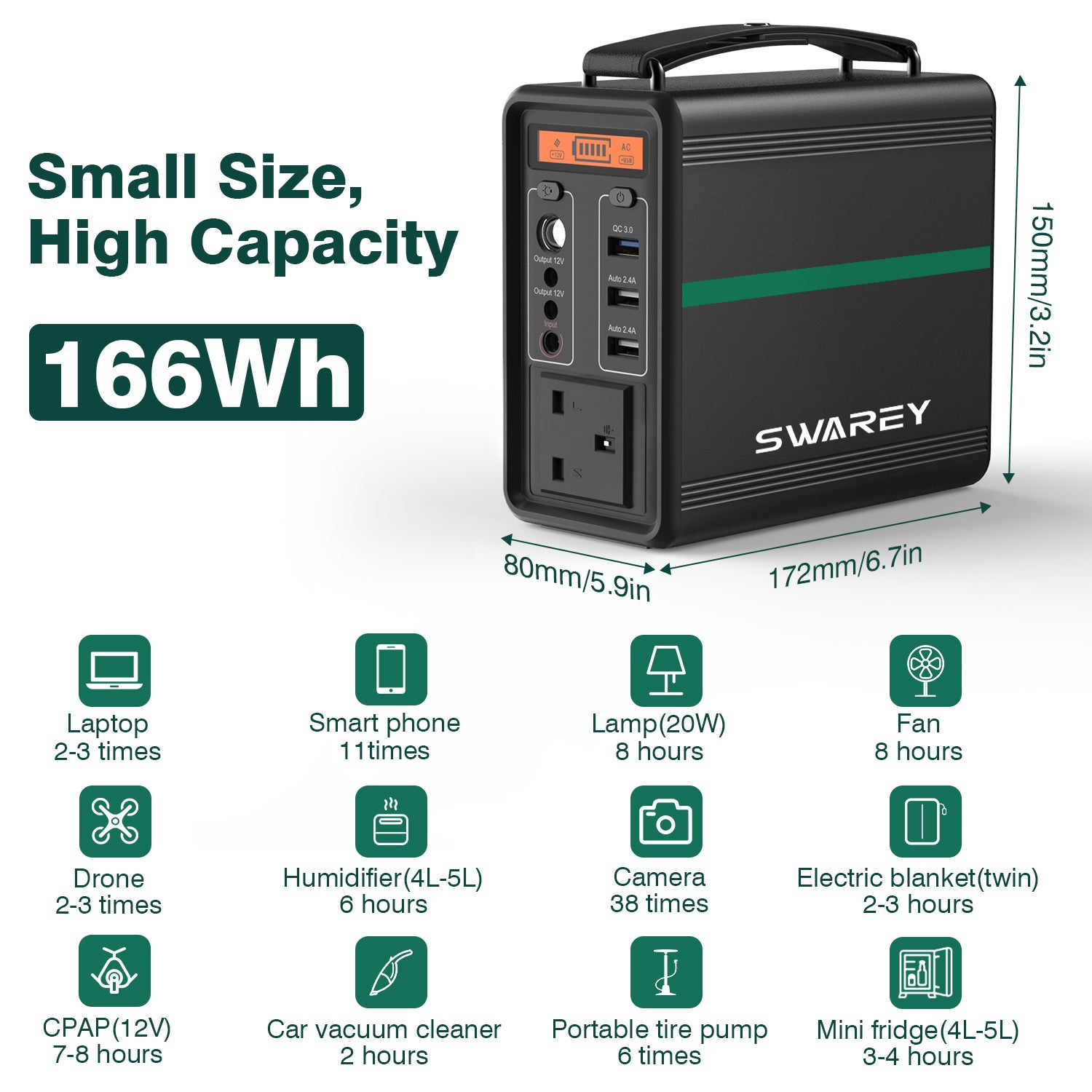 SWAREY 166Wh Portable Power Station Solar Generator Outdoor Generator ...