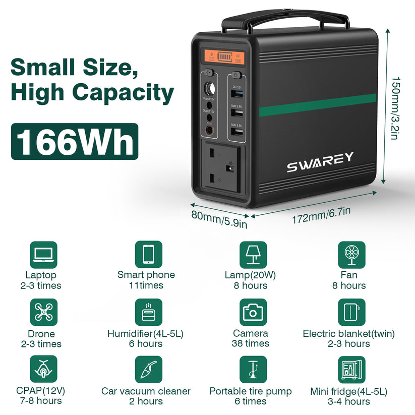 SWAREY 166Wh Portable Power Station Solar Generator Outdoor Generator ...