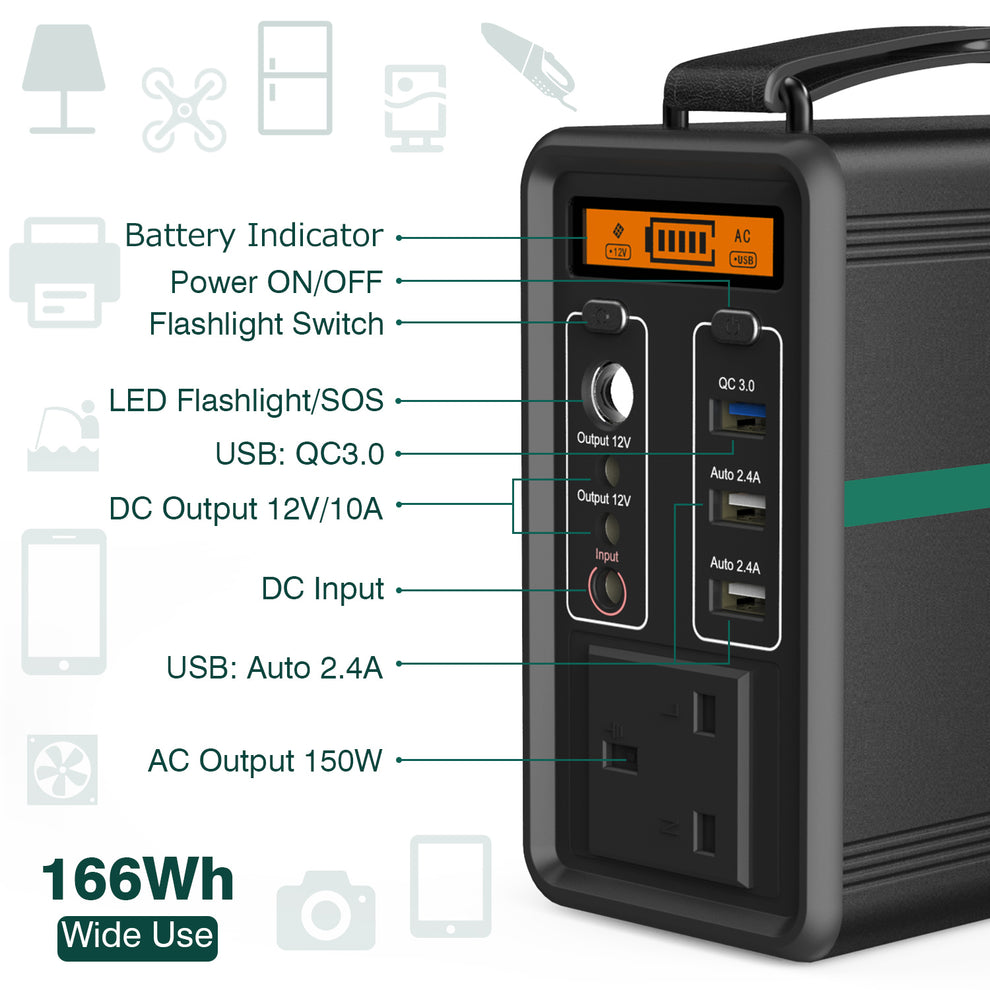 SWAREY 166Wh Portable Power Station Solar Generator Outdoor Generator ...