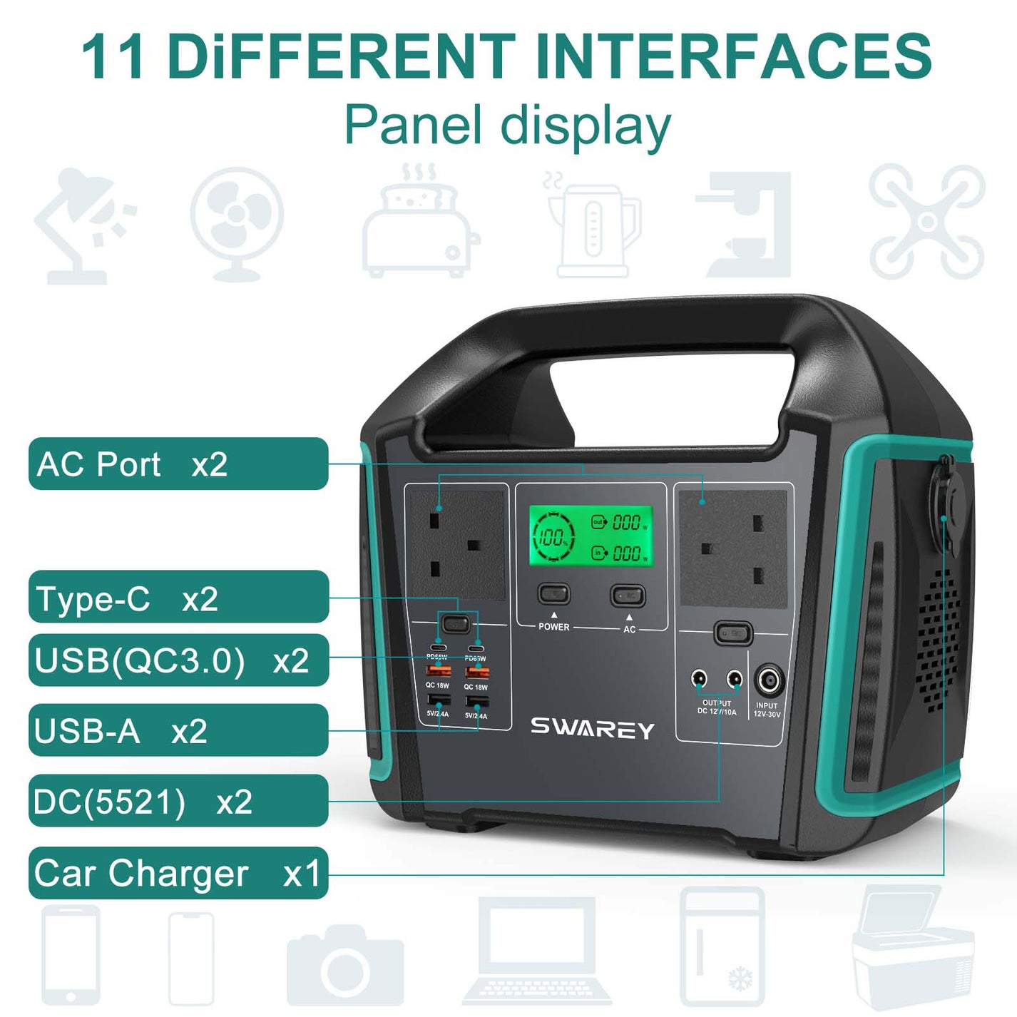 SWAREY Portable Power Station S1000, 725Wh Lithium-ion Battery Solar G ...