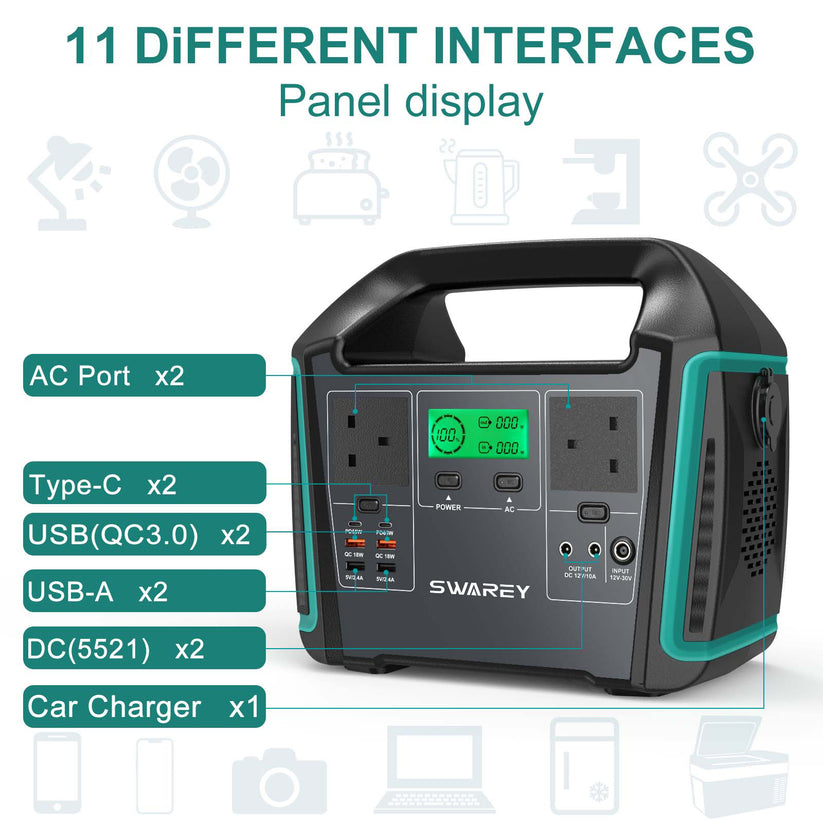 SWAREY Portable Power Station S1000, 725Wh Lithium-ion Battery Solar G ...